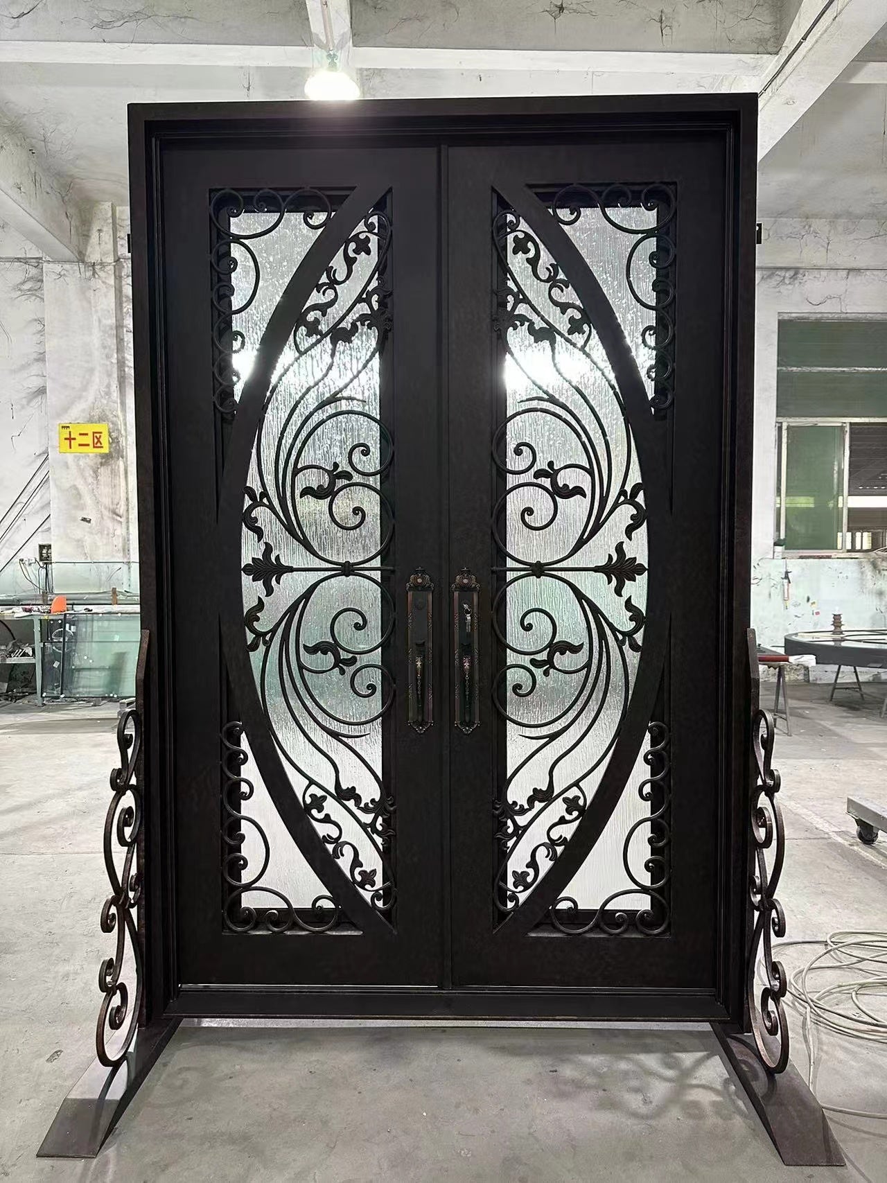 Custom Scroll Double Iron Door with Rain Glass – Nanton Metal