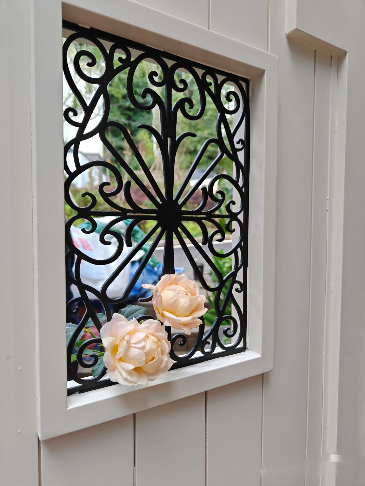 Decorative Wrought Iron Window Grille with Floral Design – Nanton Metal