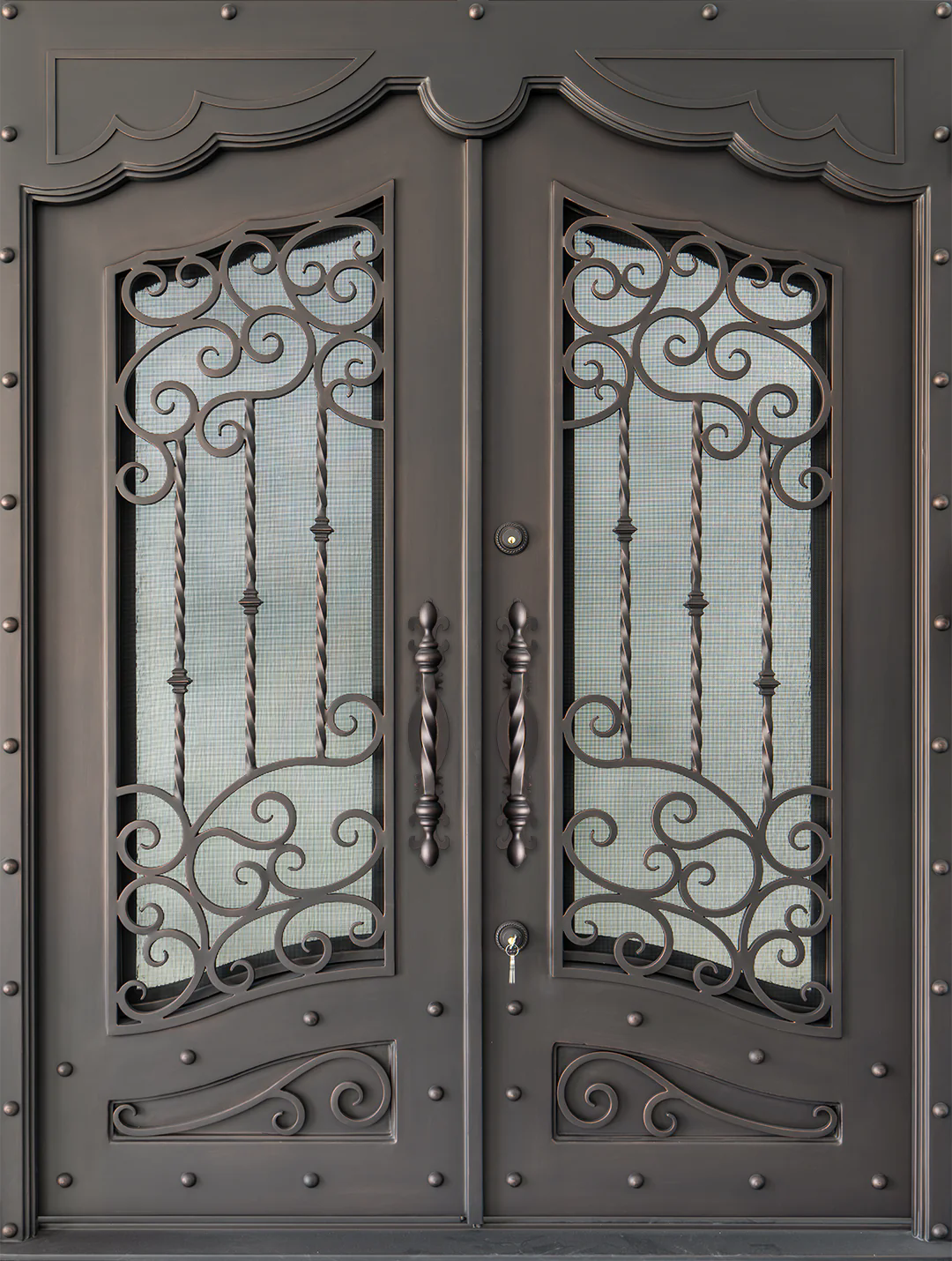 Decorative Iron Double Door with Raised Panel and Rivet Detail – Nanton ...
